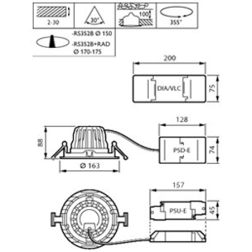 LED-Downlight Philips GreenSpace RS350B 33W 2800lm 950 24° DIM Ø163mm weiss
