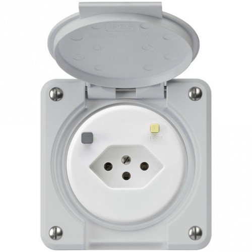 Steckdose Hager robusto A T13 FI 30mA hellgrau für Kombination